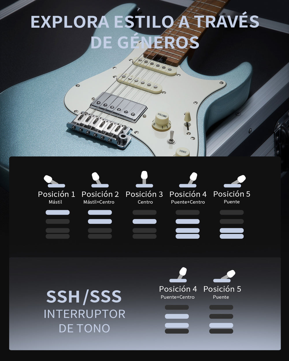 DST-550 Guitarra eléctrica / Estilo S Azul Metálico para rock y ...