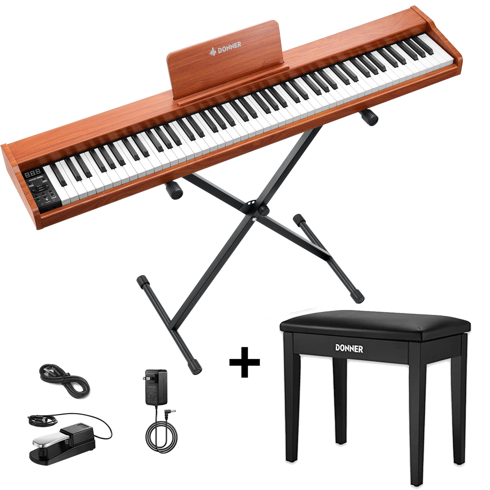 Donner DEP-1S Piano digital semicontrapesado con soporte, piano eléctr